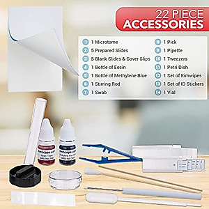 AmScope M162C-2L-PB10-WM Awarded 2018 Best Students and Kids Microscope Kit & SP-14 Microscope Slide Preparation Kit Including Stains
