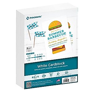 Printworks White Cardstock, Standard, 67 lb. Vellum, 92 Bright, 250 sheets, 8.5 x 11, For Office, Home & School Printing, Craft Projects (00564)