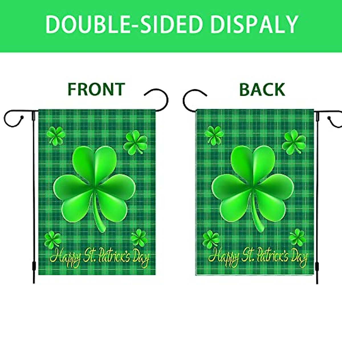St Patricks Day Garden Flag 12x18 Inch Double Sided for Outside Small Burlap Green Shamrock Lucky Welcome Small Outside Vertical Holiday Yard Decor (Green A)