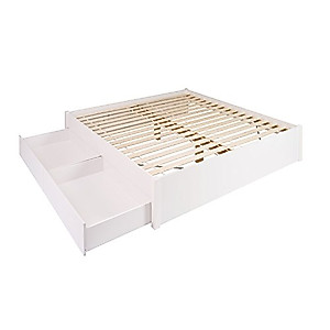 Prepac Select King 4-Post Raised Platform 2-Drawer Storage Bed, Modern King Storage Bed with Drawers 83" D x 79" W x 16" H, White, WBSK-1302-3K