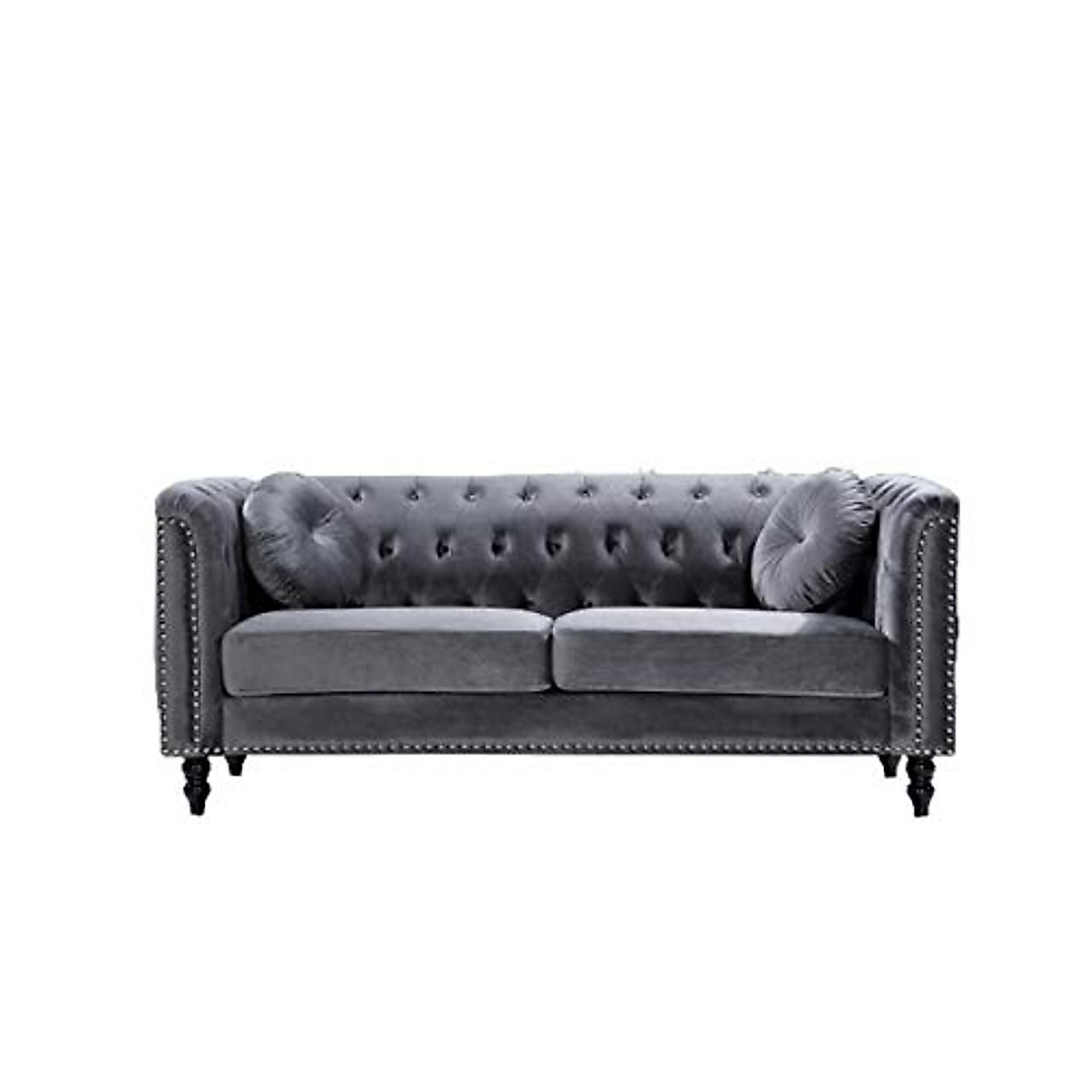 US Pride Furniture Modern Style High Density Foam Cool Grey Velvet Rolled Arm Chesterfield Living Room Removable Cushion & Solid Wood Legs (S5608-5613) Sofas