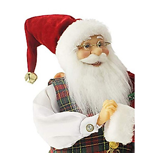 Windy Hill Collection Dancing Mr & Mrs Santa Claus Red, Green, Gold Plaid 16" Inch Standing Figurine Figure Decoration 160051