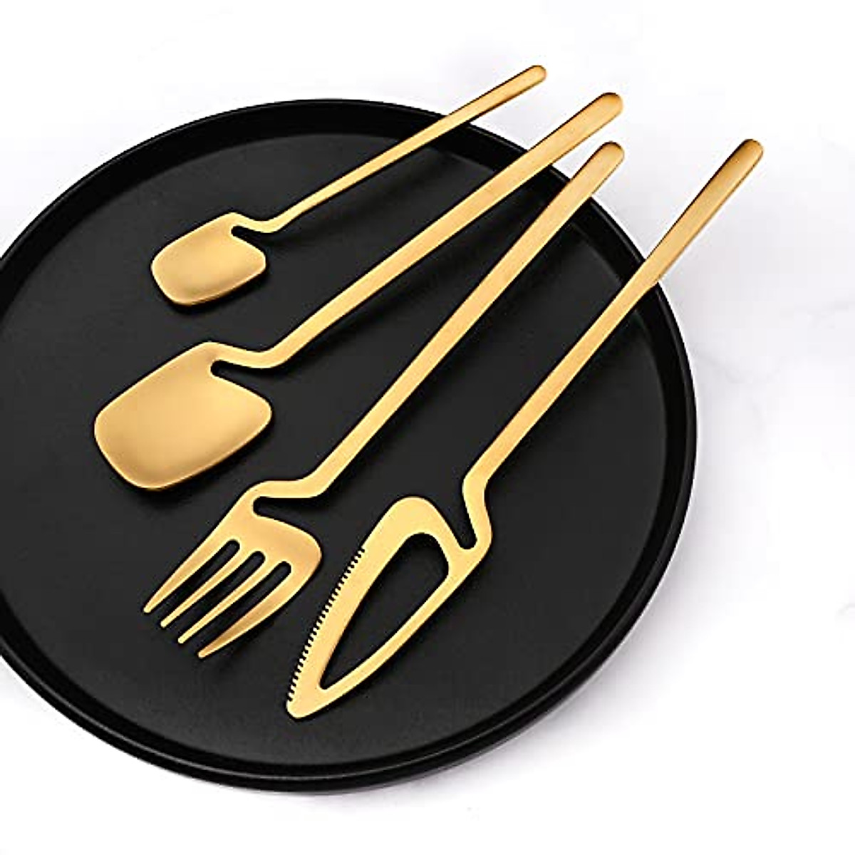 JANKNG Matte Gold Silverware Set, 20-Piece 304 Stainless Steel Flatware Hanging Cutlery Set Service for 4, Satin Finish Kitchen Utensil Set, Knife Fork Spoon Salad Fork Dishwasher Safe