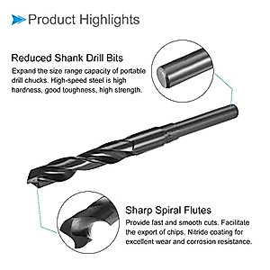 CoCud Reduced Shank Drill Bit, 14mm Cutting Edge 1/2" Shank, Nitride Coated High Speed Steel 9341 Twist Drill Bits - (Applications: for Stainless Steel Metal Wood)