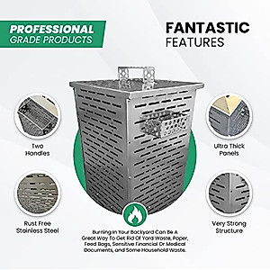 Professional Grade Products Burn Box, 35 Inch 67 Gallon Heavy Gauge Stainless Steel Burn Barrel Yard Waste Incinerator Cage with Lid for Paper Leaf Trash Wood and Backyard Bonfires