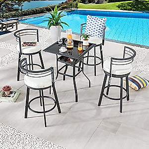 LOKATSE HOME 5 Piece Outdoor Dining Set Chairs and Square Bar Table for Backyard, Porch or Garden, Beige