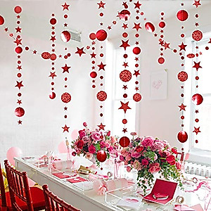 Decor365 Twinkle Star Garlands Red Circle Dots Streamer for Valentines Party Decorations Chinese New Year Hanging Decor Glitter Banner for Bridal Shower Baby Shower Showcase Wedding Curtains Props