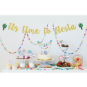 It's Time to Fiesta Banner, Wedding Engagement Birthday Bachelorette Party Decorations, Mexican Fiesta Theme Cactus Bridal Shower Party Decors, Cinco De Mayo Party Supplies Gold&Green Glitter