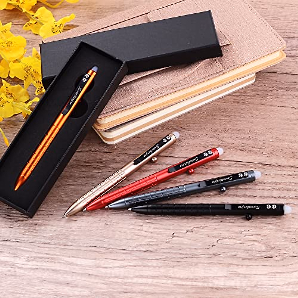 SMOOTHERPRO Erasable Bolt Action Pen Compatible with Pilot FriXion Refill Stainless Steel Pocket Clip Refillable Retractable Pen for Office School Calligraphy Practice Black (SAF150)
