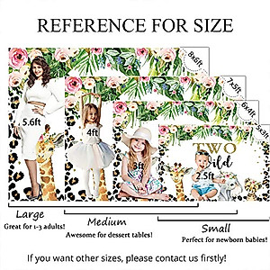 Mocsicka Two Wild Backdrop for Girl Jungle Safari Animals 2nd Birthday Party Decoration 7x5ft Floral Leopard Photo Background for Birthday Banner (7x5ft (82x60 inch))
