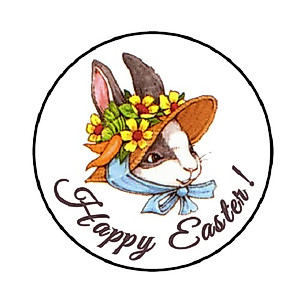 48 pcs Easter Vintage Bunny Easter Bonnet​​​​​​​​ Stickers Envelope Seals Labels Round Tags, Stamps Sticker for Gift Cards, Envelopes, Boxes for Holiday, Birthday, Christmas