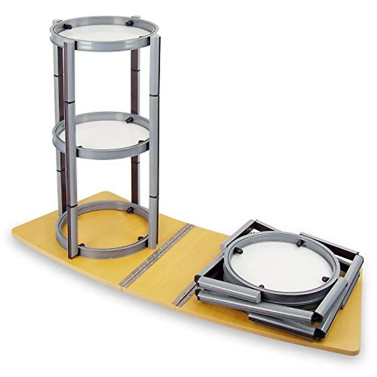 QOMOLANGMA 55.1" Round Portable Aluminum 3-Layer Spiral Twister Tower Portable Counter Display Stand Exhibition Counter Stand Trade Show Display with Columns Banner (Black, Stand Only)