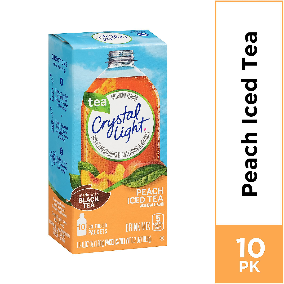 Crystal Light On-the-Go, Peach Iced Tea Drink Mix, 10 CT (Pack of 8)