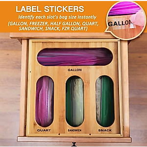 CNL DESIGNS INC. Bamboo Ziplock Bag Organizer for Drawer, Food Storage Organizer, Sandwich Bag Organizer for Kitchen, Compatible with Gallon, Quart, Sandwich & Variety Snack Size Bags.