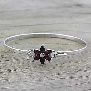 NOVICA Handmade Garnet Pendant Bracelet .925 Sterling Silver Floral from India Red Birthstone 'Marquise Flower'