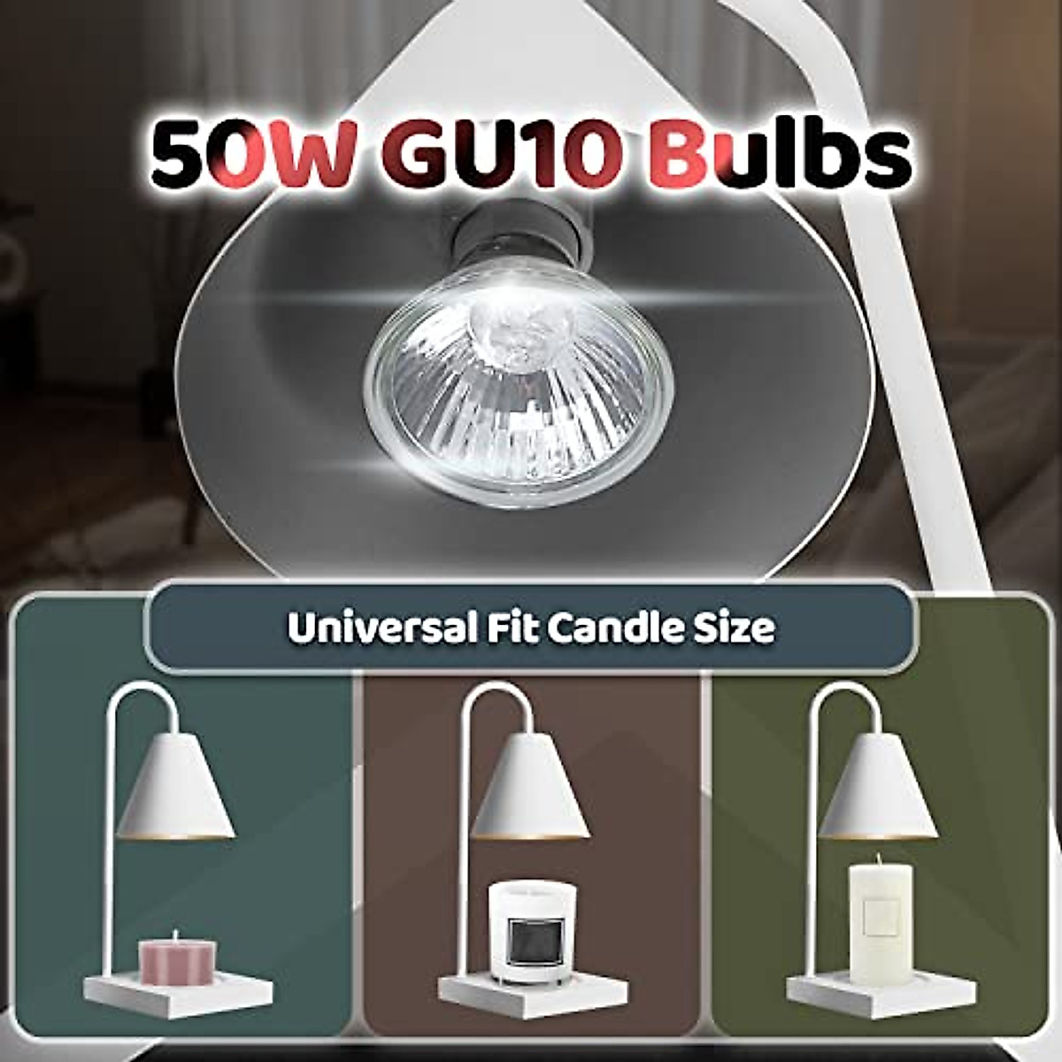 Dimmable Candle Wax Warmer Lamp - Candle Melter Fits YKLarge Jar, Metal Electric Lantern for Scented Candle, Universal Fit Top-Down Candle Melting for Home Decor Valentine's Day Gift,White,2 Bulb