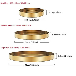 Gold Round Trays, Stainless Steel Metal Serving Tray, Home Decorative Bathroom Vanity Counter Top Organization Storage Tray for Jewelry/ Cosmetic/ Kitchen Tableware