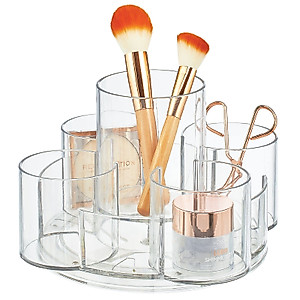 mDesign Spinning Lazy Susan Makeup Turntable Storage Center - 9 Sections - Rotating Organizer for Bathroom Vanity Counter Tops, Dressing Tables, Cosmetic Stations, Dressers - Lumiere Collection, Clear
