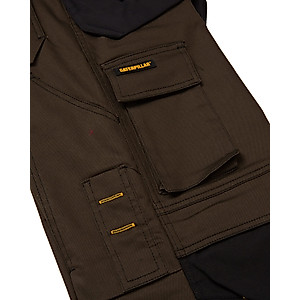 Caterpillar Men's H2O Defender Water Resistant Work Pants with Reinforced Knees, Bellowed Cargo Pocket and Tool Bags, Dark Earth/Black, 34/30