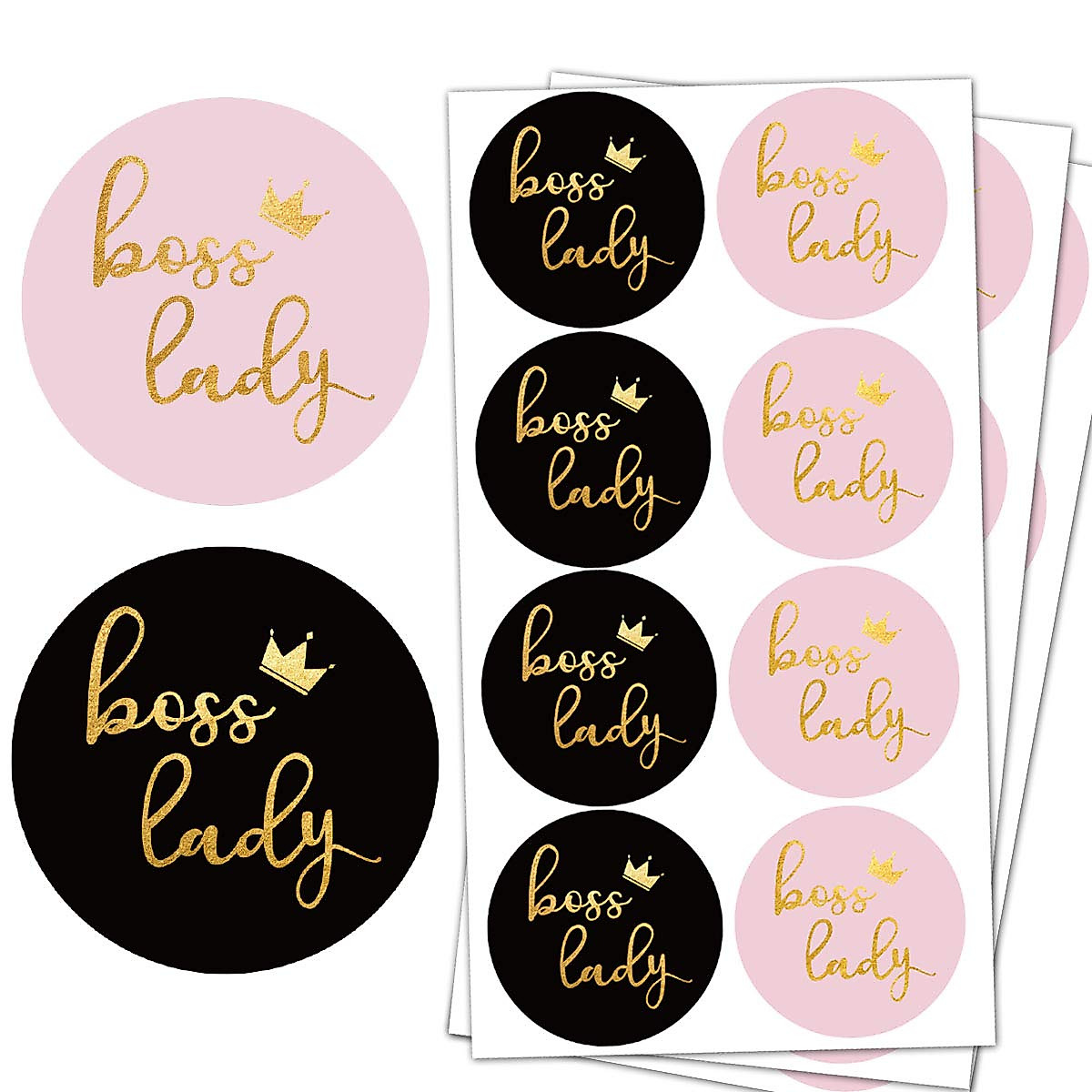 Boss Lady Stickers 1.5 inch， Pink and Black Boss Lady Decal Vinyl Stickers Labels for Businesses, Online retailers, boutiques,Gift Box Decorations Supplies (504 Pcs)