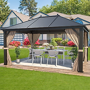 Mellcom Hardtop Gazebo 10x13ft Outdoor Galvanized Steel Canopy Curtains Aluminum Furniture with Netting for Garden,Patio,Lawns,Parties