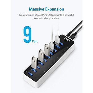Anker USB A Hub, USB 3.0 Hub, 10 Ports USB Hub for Laptop & PC, for MacBook, Mac Pro/Mini, iMac, XPS, Surface Pro, Galaxy Series, Mobile HDD and More