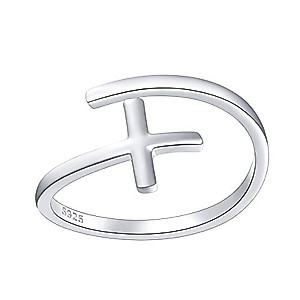 DAOCHONG Simple Cross Ring Sterling Silver Adjustable Cross Wrap Open Ring for Women Daughter Girlfriend Easter Gift, Size 6