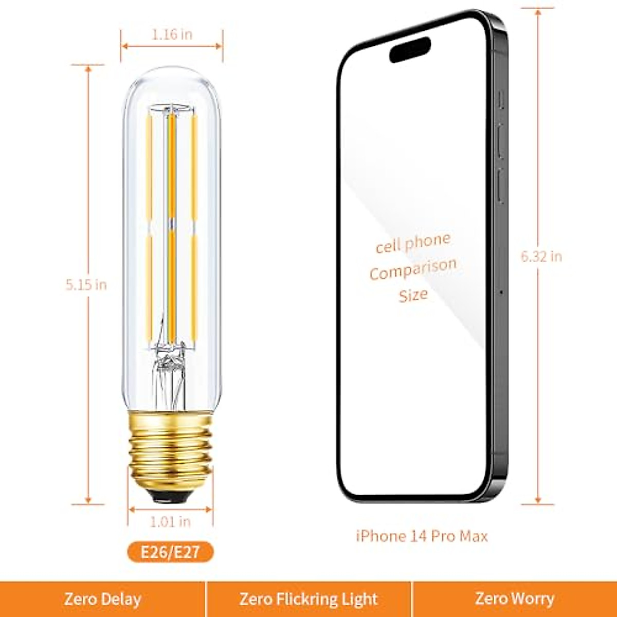 T10 LED Bulbs Warm White 3000K Clear Glass Tubular Edison Bulb dimmable E26 6W Equal 60 watt Light Bulb Warm White Light Bulbs 600LM Tubular for Rustic Pendant,Chandeliers,Wall sconces,Vanity . (8)