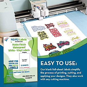 Custom Printable Matte Vinyl Stickers - 25 Sheets - Waterproof, Tear Resistant Full Sheet Label for Inkjet & Laser Printers & All Cutting Machines - 8.5 x 11" - Customizable Blank White Stickers
