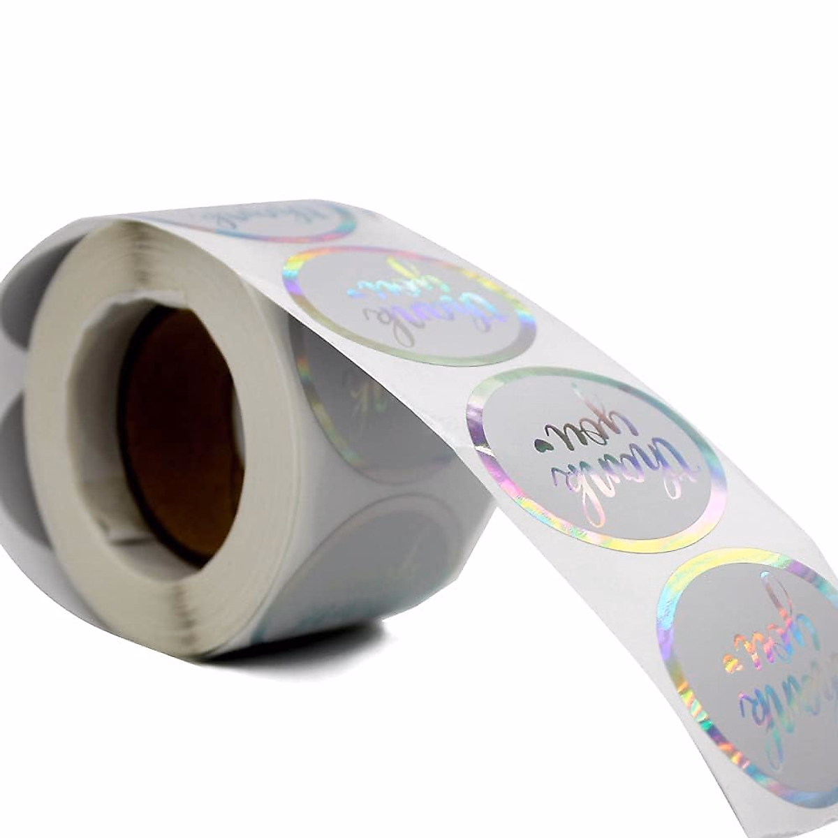 Bokinyoung Thank You Stickers Roll 500 PCS Round Rainbow Silver Foil Seal Stickers 1.5 Inch Thank You Labels for Business