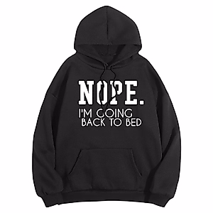 SHENHE Women's Slogan Letter Print Long Sleeve Hooded Sweatshirt Pullover Hoodie Tops Black L