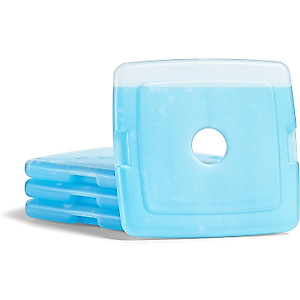 Cool Coolers By Fit & Fresh 4 Pack Slim Ice Packs, Quick Freeze Space Saving Reusable Ice Packs for Lunch Boxes or Coolers, Blue