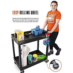 Stand Steady Original Tubstr 2 Shelf Utility Cart/Service Cart - Heavy Duty - Supports up to 400 lbs - Tub Carts w/Deep Shelves - Great for Warehouse, Garage, Cleaning and More! (32 x 18 / Black)