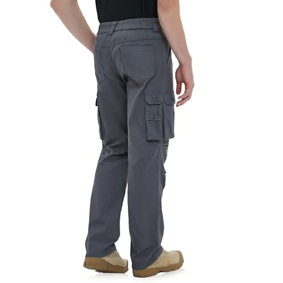 Men's Cargo Pants Casual Cotton Elastic Waist Work Pants Military Combat Tactical Cargo Pants with 7 Pockets,Dark Gray XL