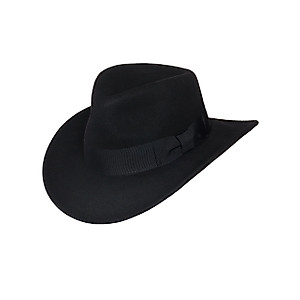 Men's Indiana Outback Fedora Hat Black Crushable Wool Felt by Silver Canyon, Black, Large