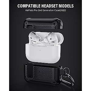 Airpod Pro 2nd Generation Case, Airpods Pro Gen 2 Cover, Air pod Pro 2 Hard Case Cover Armor Lock Design for Men Women with Keychain, Cool Full-Body Shockproof Case for Apple Airpods Pro 2022（Black）