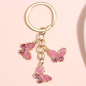 Fuqimanman2020 Butterfly Charms Enameled Butterfly Keychain Chain Tassel Keyring For Women Girls Gifts Purse Bag Accessories-Buterfly Pink