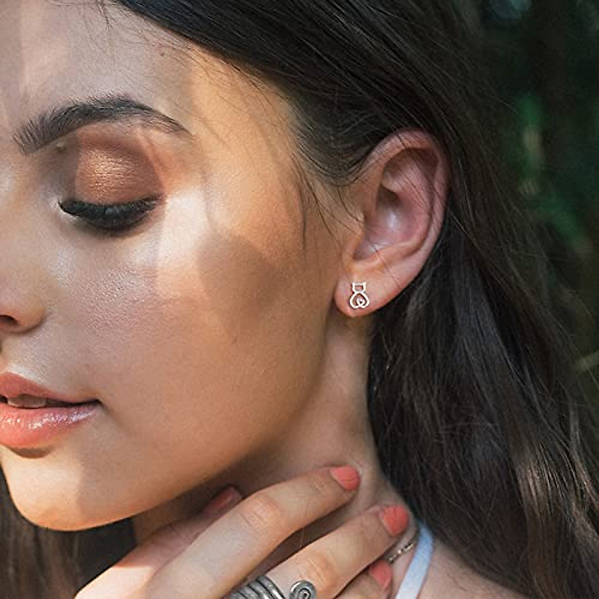 INFUSEU Small Cat Earrings for Women Teen 925 Sterling Silver Cute Kitty Kitten Animal Ear Studs Tiny Jewelry
