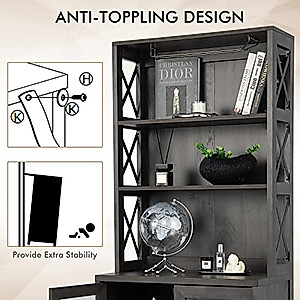 Giantex Kitchen Pantry, 67.5" Buffet Hutch Cabinet, 2 Door Sideboard, Coffee Bar Cabinet w/Glass Holder, Adjustable Shelves, Anti-toppling, Farmhouse Freestanding Wood Microwave Stand, Gray