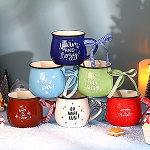 Sawysine Christmas Coffee Mugs Set of 6, 12 oz Ceramic Mug Gift Holiday Hot Cocoa for Mom Woman Family Friend Farmhouse (Colorful Style)