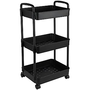 Vtopmart 3 Tier Rolling Cart with Wheels, Detachable Utility Storage Cart with Handle and Lockable Casters, Heavy Duty Storage Basket Organizer Shelves, Easy Assemble for Office, Bathroom, Kitchen