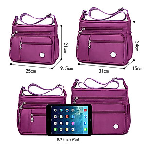 KEEPOP Crossbody Bag for Women, Multi Pocket Waterproof Lightweight Nylon Purse Shoulder Bag Black L