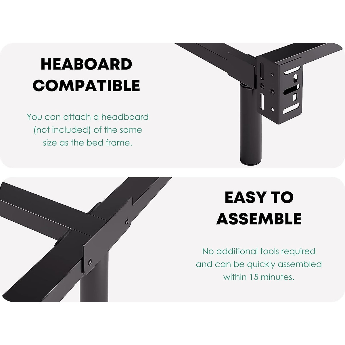 VTWAZAST Queen Size Bed Frame, 7 Inch Metal Heavy Duty Base for Box Spring, 9-Leg Support, Non-Slip, Noise-Free, Easy Assembly, Black