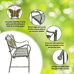Westcharm Children's Metal Butterfly Bench | Plant Stand | Garden Décor for Outdoor Yard Garden - Decorative Kids Park Bench with Butterflies (32" L x 15" D x 26.5" H)
