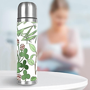 Stainless Steel Leather Vacuum Insulated Mug Flower Thermos Water Bottle for Hot and Cold Drinks Kids Adults 16 Oz