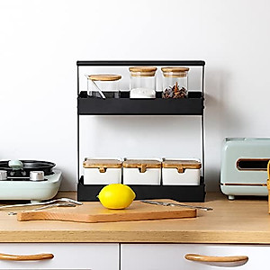 YANBETTER 2 Tier Bathroom Countertop Sink Vanity Trays, Black Makeup Organizer for Bathroom Supplies Kitchen Spice Rack Countertop Storage Shelf Cosmetic Vanity Storage Tray (black2)