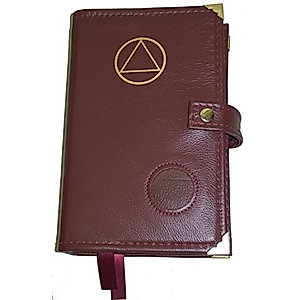 Culver Enterprises Burgundy Leather Double AA Alcoholics Anonymous Big Book & 12 Steps and 12 Traditions Book Cover Symbol and Medallion Holder