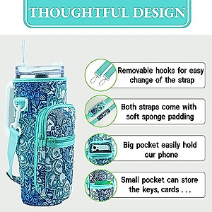 Water Bottle Holder with 2 Straps and 2 Pockets for Stanley Tumbler 40oz, Water Bottle Carrier Bag Sling with Adjustable Shoulder and Hand Strap for Hiking, Walking Camping Travelling