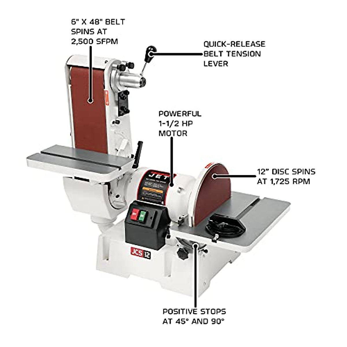 JET JSG-6DC 6"x48" Belt / 12" Disc Benchtop Sander, 1-1/2HP, 1Ph 115/230V (708599)
