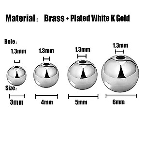 200 Pcs Mix White K Beads Smooth Little Round Spacer Beads Brass Long-Lasting Tarnish Resistant Seamless Loose Beads for DIY Bracelet Jewelry Making (3/4/5/6MM-Silver)